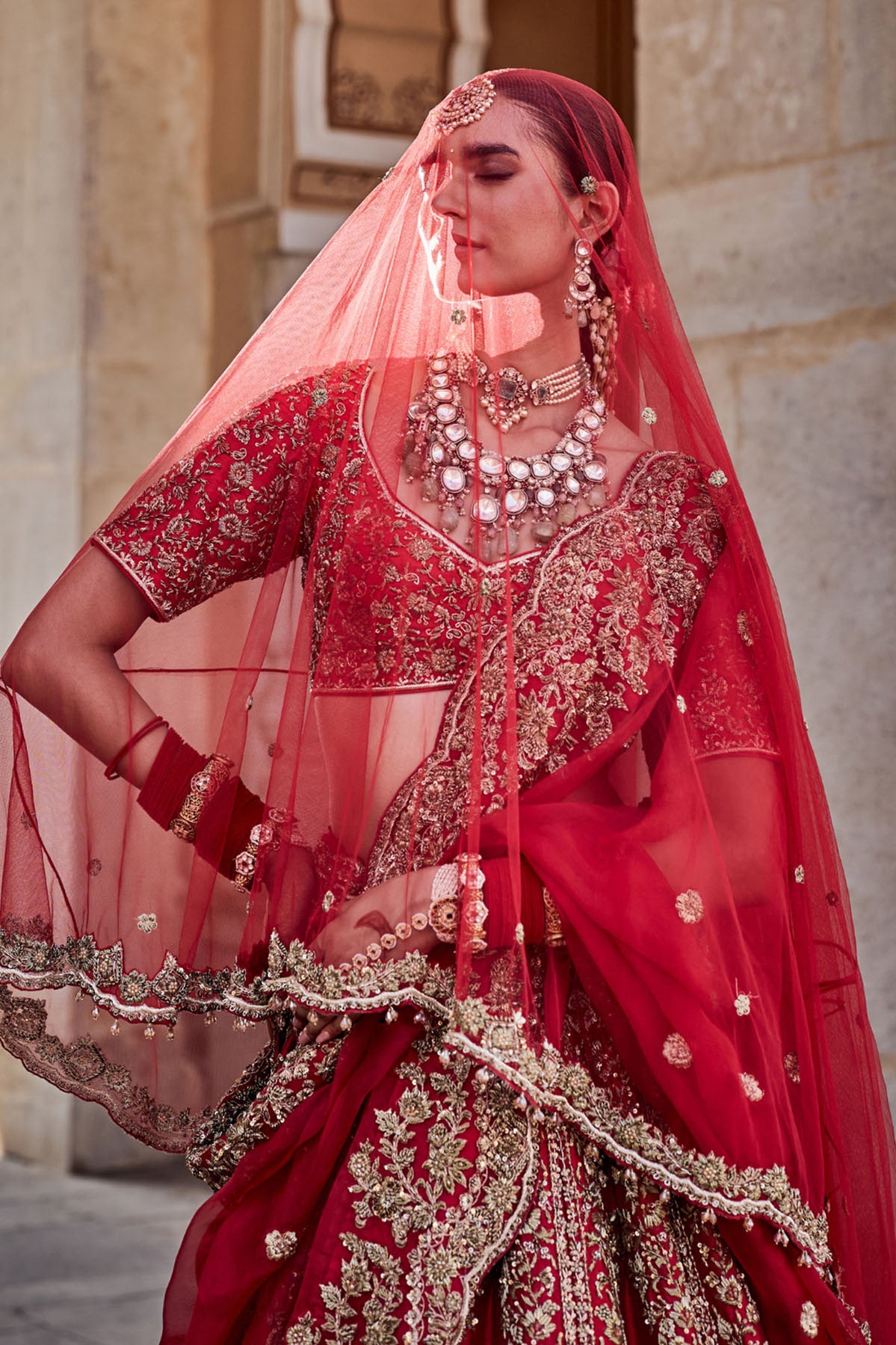 Mahanoor - Dabka Zardozi Embroidered Pure Silk Red Bridal Lehenga Set ...