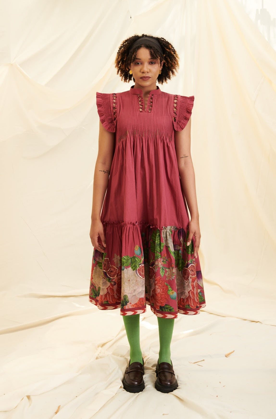 Maroon Poppy Bloom Smocking With Cap Sleeves — GAIA by Archie